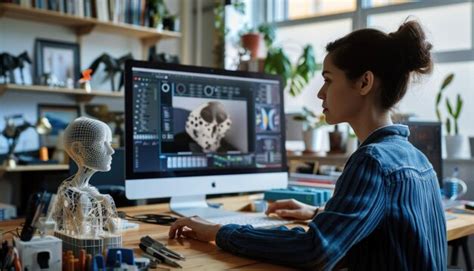 In The Advanced Technology Lab An Engineer Is Analyzing A 3d Model On A Computer Aig62 Premium