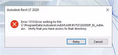 Error 1310 Error Writing To File C ProgramData Autodesk AdLM ASR
