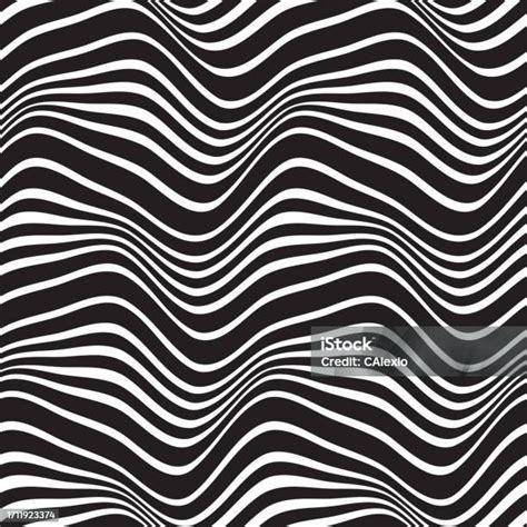 흑백의 광학 물결 모양 줄무늬 수평선 배경입니다 원활한 반복 패턴 벡터 그림입니다 섬유 포장 인쇄 웹 및 모든 종류의 장식 프로젝트에 적합합니다 0명에 대한 스톡 벡터 아트