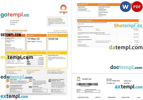 Australia Origin Utility Bill Word And Pdf Template 4 Pages By