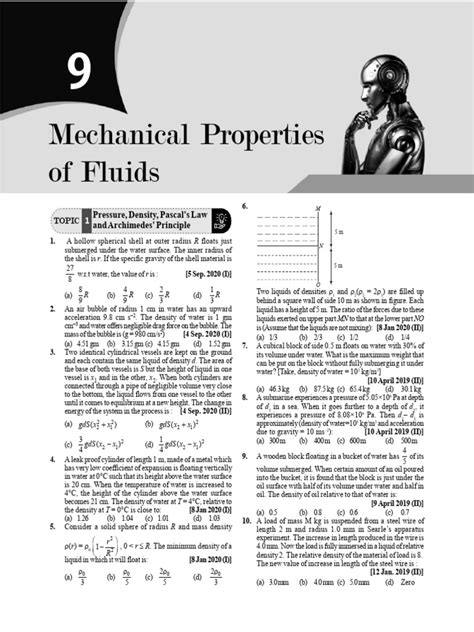 Jee Pyq Fluids Pdf Drop Liquid Buoyancy