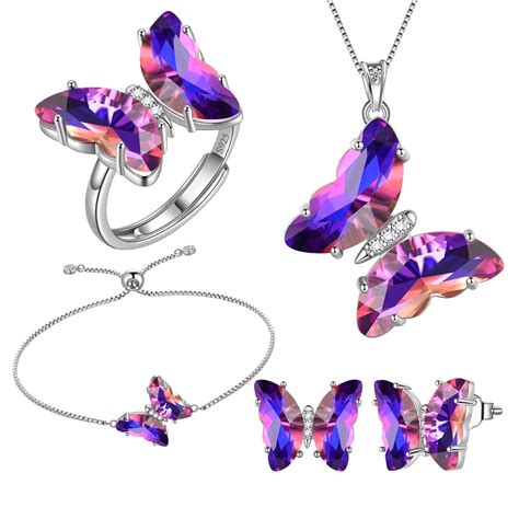 Aurora Tears Amethyst Butterfly Jewelry Set Sterling Silver February