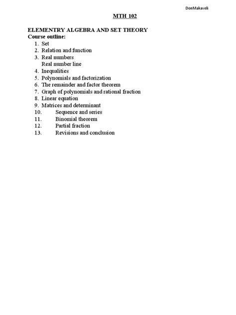 Mth 102 Pdf Set Mathematics Function Mathematics