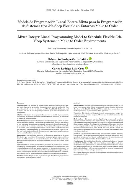Pdf Mixed Integer Lineal Programming Model To Schedule Flexible Job