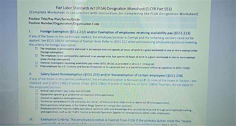 Solved Fair Labor Standards Act Flsa Designation Worksh