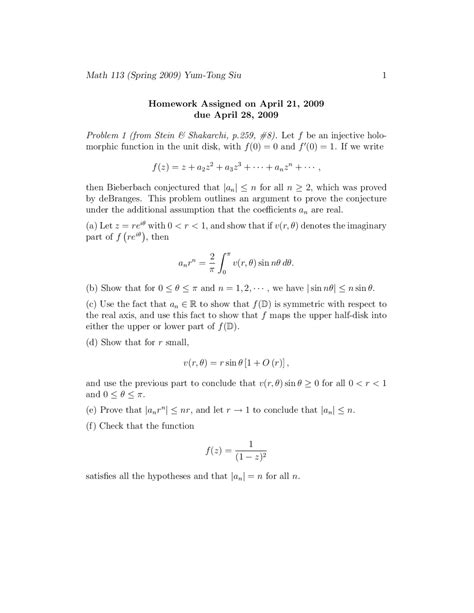 Complex Analysis 6 Exercises Mathematics Docsity