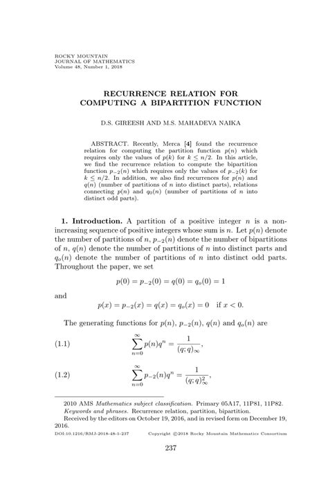 Pdf Recurrence Relation To Compute Bipartition Function