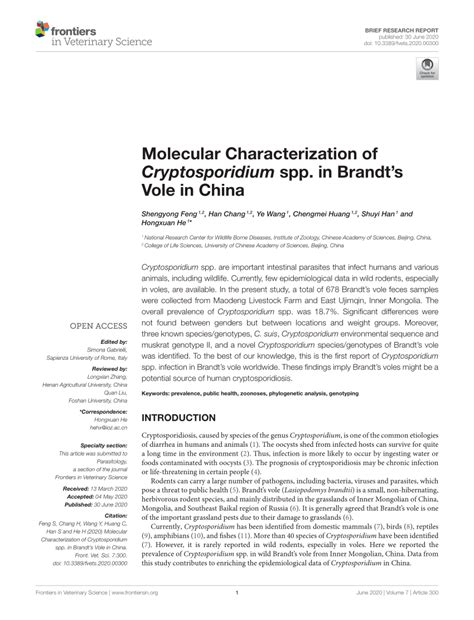 Pdf Molecular Characterization Of Cryptosporidium Spp In Brandts