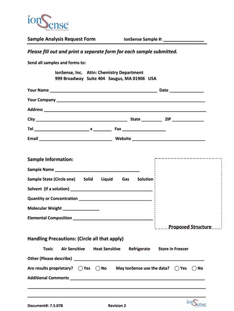 Fillable Online Sample Analysis Request Form Rev2 75078 Fax Email Print Pdffiller