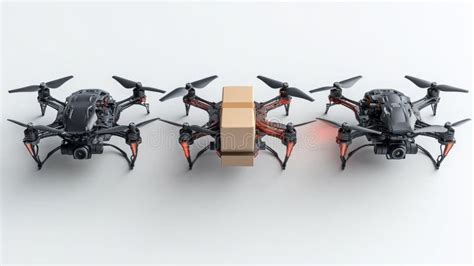 High Tech Drones In Formation With Package Generative Ai Stock