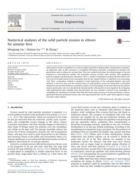 pdf numerical analyses of the solid particle erosion in elbows for