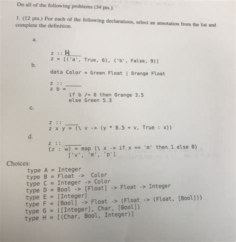 Solved Following Problems 34 Pts 1 12 Pts Following Declarations