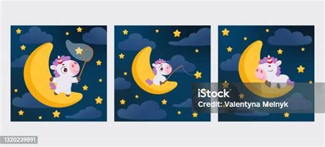 귀여운 작은 유니콘 잡기 별 세트 카드 템플릿 어린이 방 장식 보육 예술 생일 파티 베이비 샤워를위한 만화 캐릭터 밝은 컬러