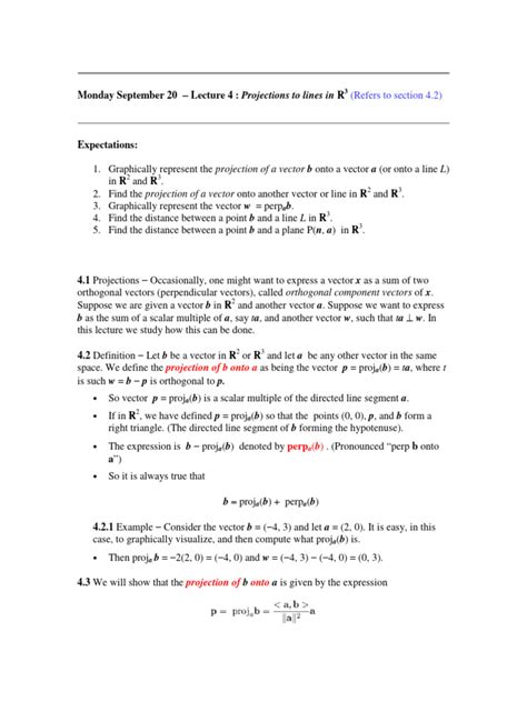 Lecture 04 Projections Of Vectors Pdf Euclidean Vector Linear
