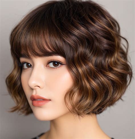 30 Cute Bob Hairstyles With Fringe Chocolate Waves Bob With Caramel