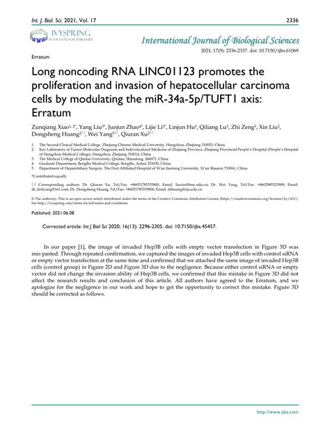 Pdf Long Noncoding Rna Linc01123 Promotes The Proliferation And Invasion Of Hepatocellular
