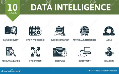 Data Intelligence Icon Set Data Discovery Event Processing Business