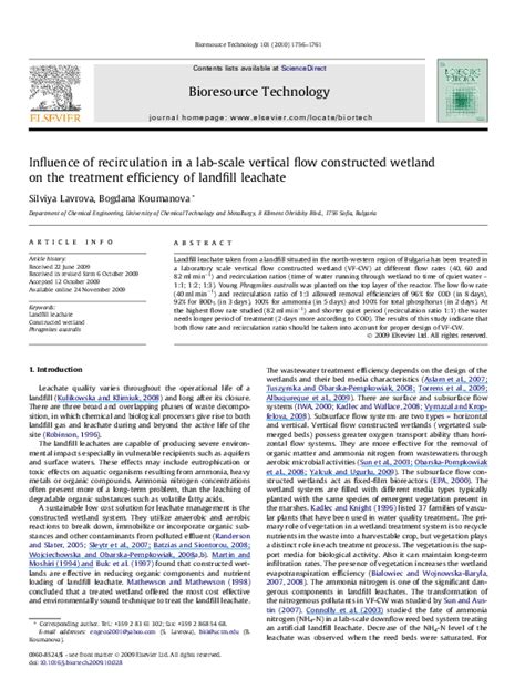 Pdf Influence Of Recirculation In A Lab Scale Vertical Flow Constructed Wetland On The