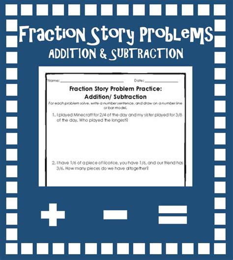 Fraction Story Problem Practice Addition And Subtraction
