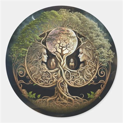 Tree Of Life Goddess And Moon Classic Round Sticker Zazzle In 2023 Tree Of Life Art