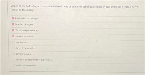 Solved Which Of The Following Are Non Price Determinants Of Chegg Com