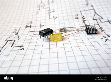 Project With Semiconductor Components İntegrated Circuit And A Yellow Led On The Electronic