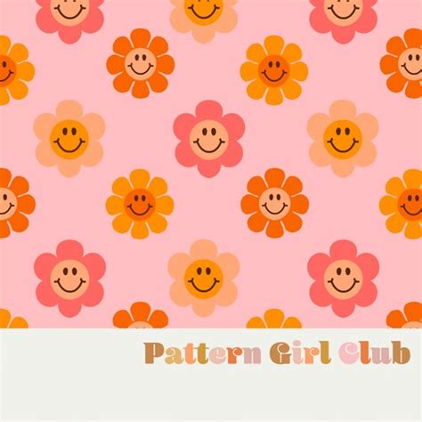 Retro Smiley Summer Print Seamless Repeat Pattern For Etsy