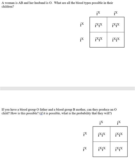 Solved A Woman Is AB And Her Husband Is O What Are All The Chegg Com