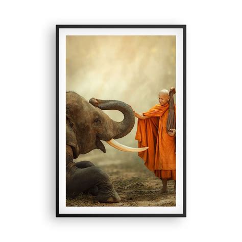 Obraz Plakat Spotkanie W Podróży 61x91cm Azja Słoń Mnich Foto Plakaty Na ścianę W