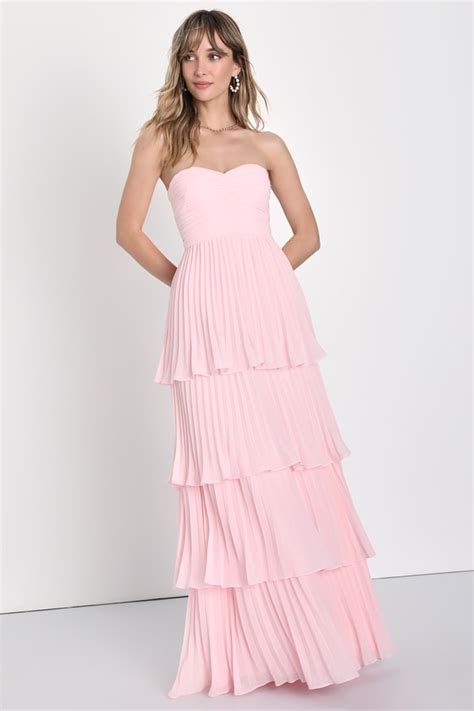 Pink Maxi Dress Pleated Maxi Dress Strapless Tiered Dress Lulus