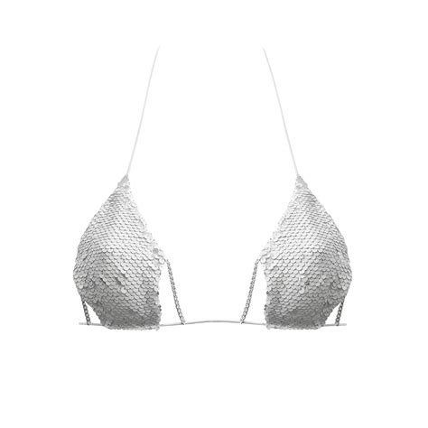 Sequin Pure White Chainz Bikini Bra Hmbd