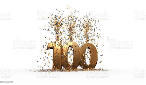 투명한 배경에 금색과 은색 색종이가 있는 황금 글자의 숫자 100 3d 렌더링 100에 대한 스톡 사진 및 기타 이미지 100 기념일 100주년 Istock