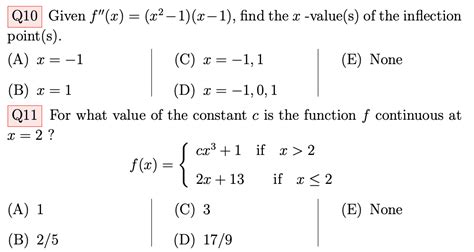 solved q10 given f′′ x x2−1 x−1 find the x value s of