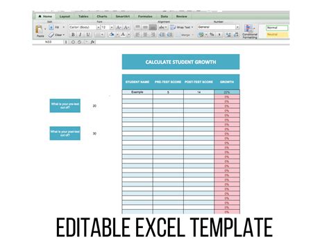 Student Growth Excel Template Teacher Excel Template Calculate Growth