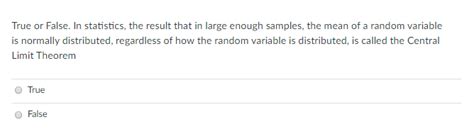 solved true or false in statistics the result that in