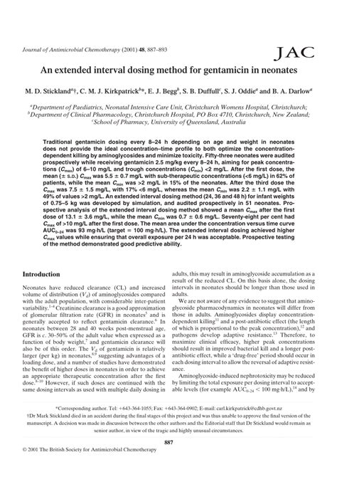 Pdf An Extended Interval Dosing Method For Gentamicin In Neonates