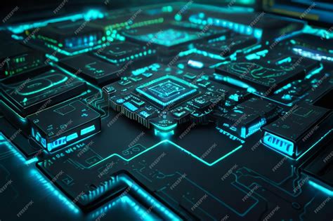 Premium Photo Futuristic Computer Chip Glows Blue In Abstract Circuit Board Pattern