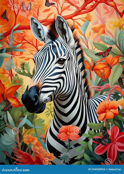Zebra S Head Adorned With Colorful And Vibrant Flower Patterns Fusing