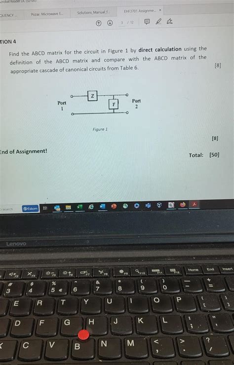 solved find the abcd matrix for the circuit in figure 1 by