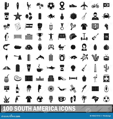 South America Icons Set Simple Style Stock Vector Illustration