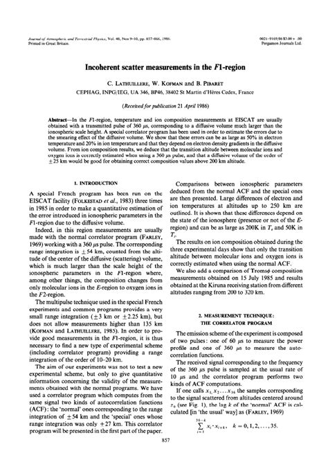Pdf Incoherent Scatter Measurements In The F1 Region