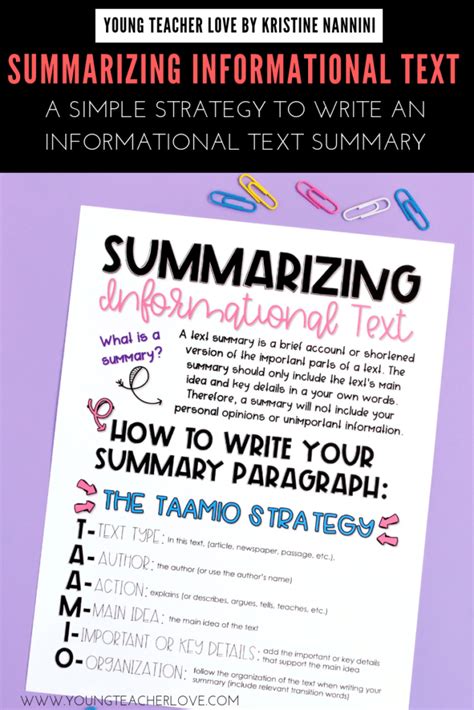 Summarizing Informational Text Young Teacher Love