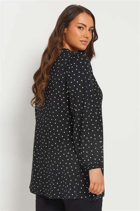 Yours Plus Size Black Spot Print Pleated Swing Top Yours Clothing