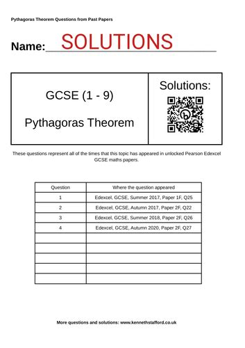 Pythagoras Theorem Gcse Maths Past Paper Questions Teaching Resources