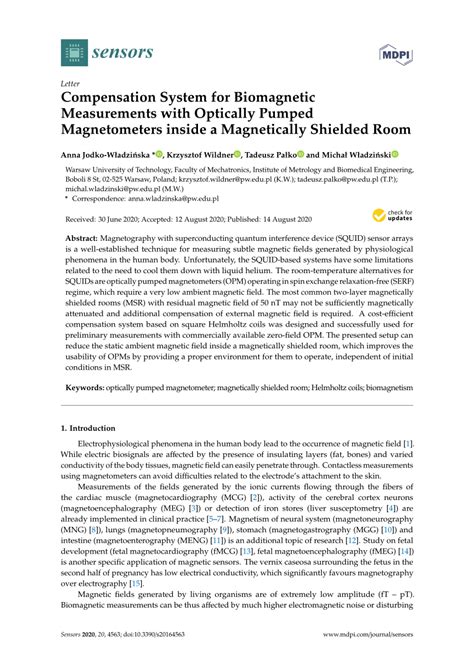 Pdf Compensation System For Biomagnetic Measurements With Optically Pumped Magnetometers