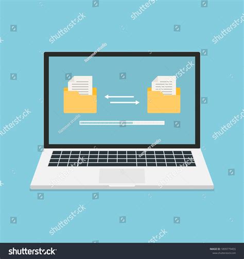 Laptop Folders On Screen Transferred Documents Stock Vector Royalty