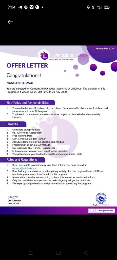 Nandani Jaiswal On Linkedin Campusambassador Lyriclious Interships