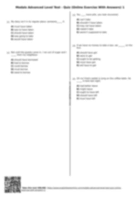 SOLUTION Modals Advanced Level Test Quiz Exercise With Answers Studypool