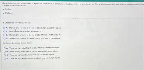 Solved Recall That Combinations Are Subsets Of A Given Set
