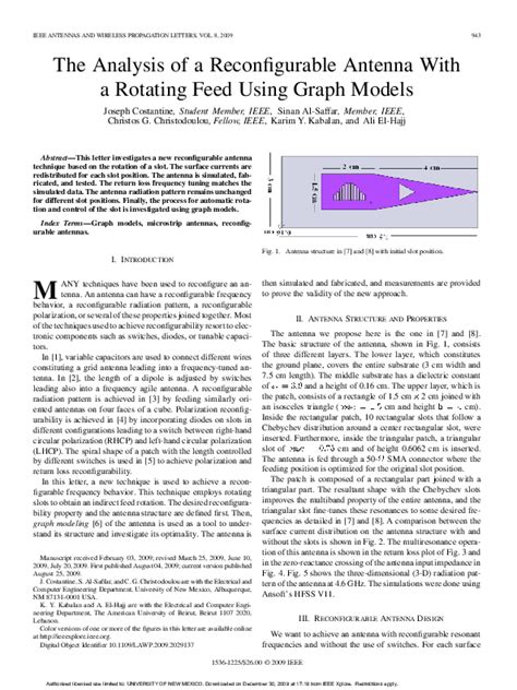 Pdf The Analysis Of A Reconfigurable Antenna With A Rotating Feed